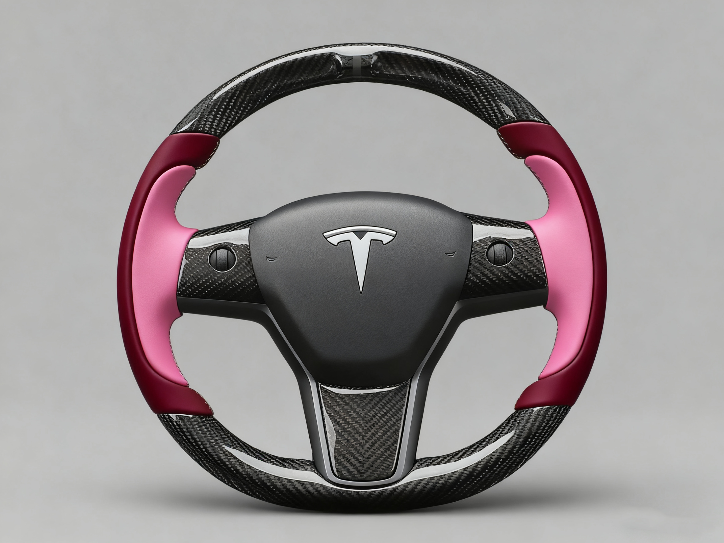 Wine red and pink Carbon Fiber Tesla Model Y Steering Wheel-Track Mast ...