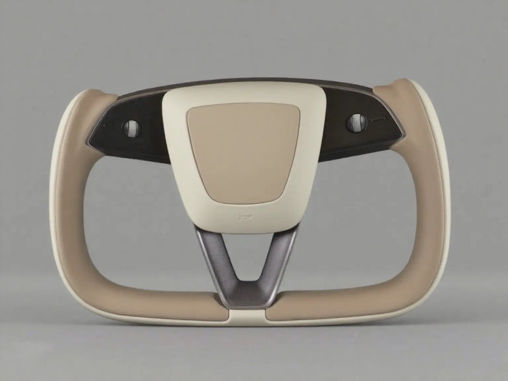 Beige and brown Tesla Yoke model Y Juniper Steering Wheel(2025+) - - Axeco