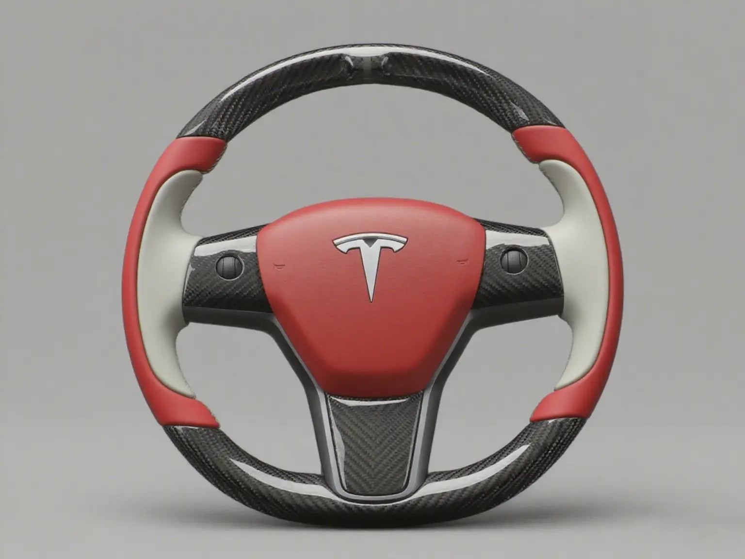 Red-Gray Tesla Model 3 Carbon Fiber Steering Wheel-Track - Axeco