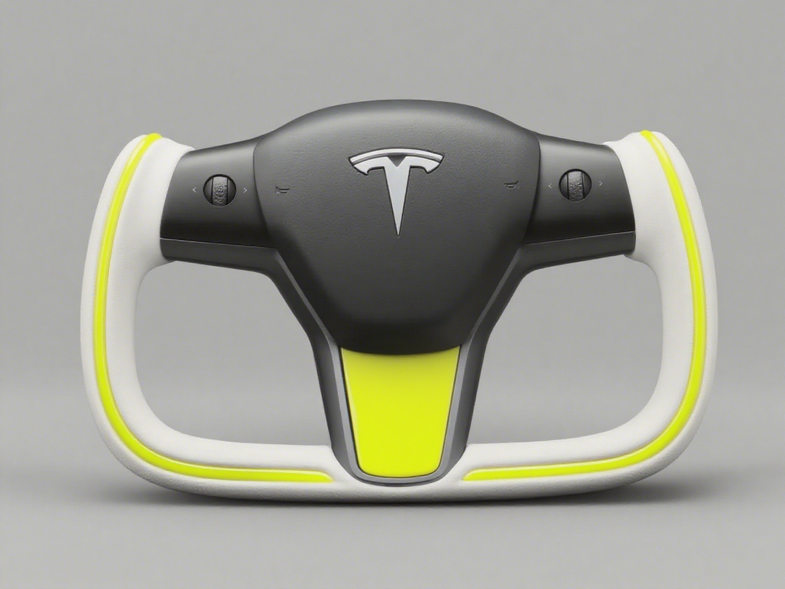 White with yellow Tesla Model Y Yoke Steering Wheel(2020-2024) - Axeco